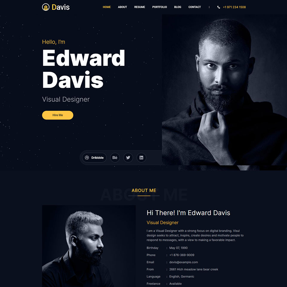 Davis - Personal portfolio ReactJs template