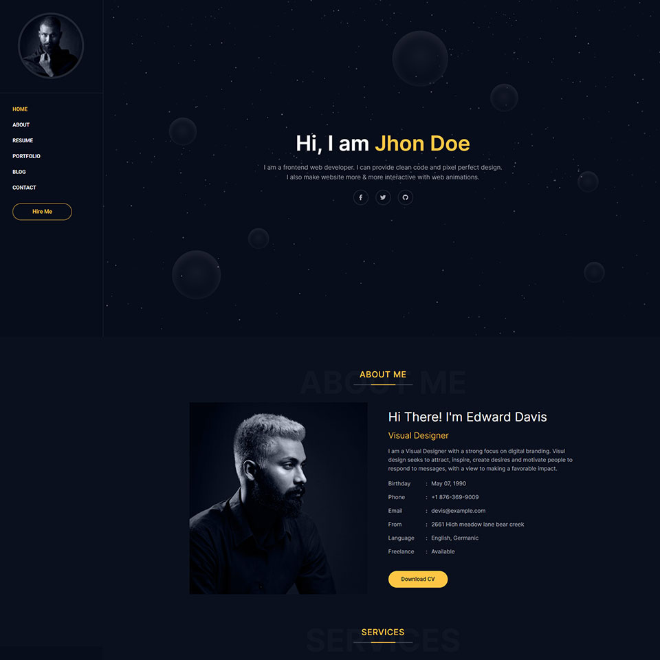 Davis - Personal portfolio ReactJs template